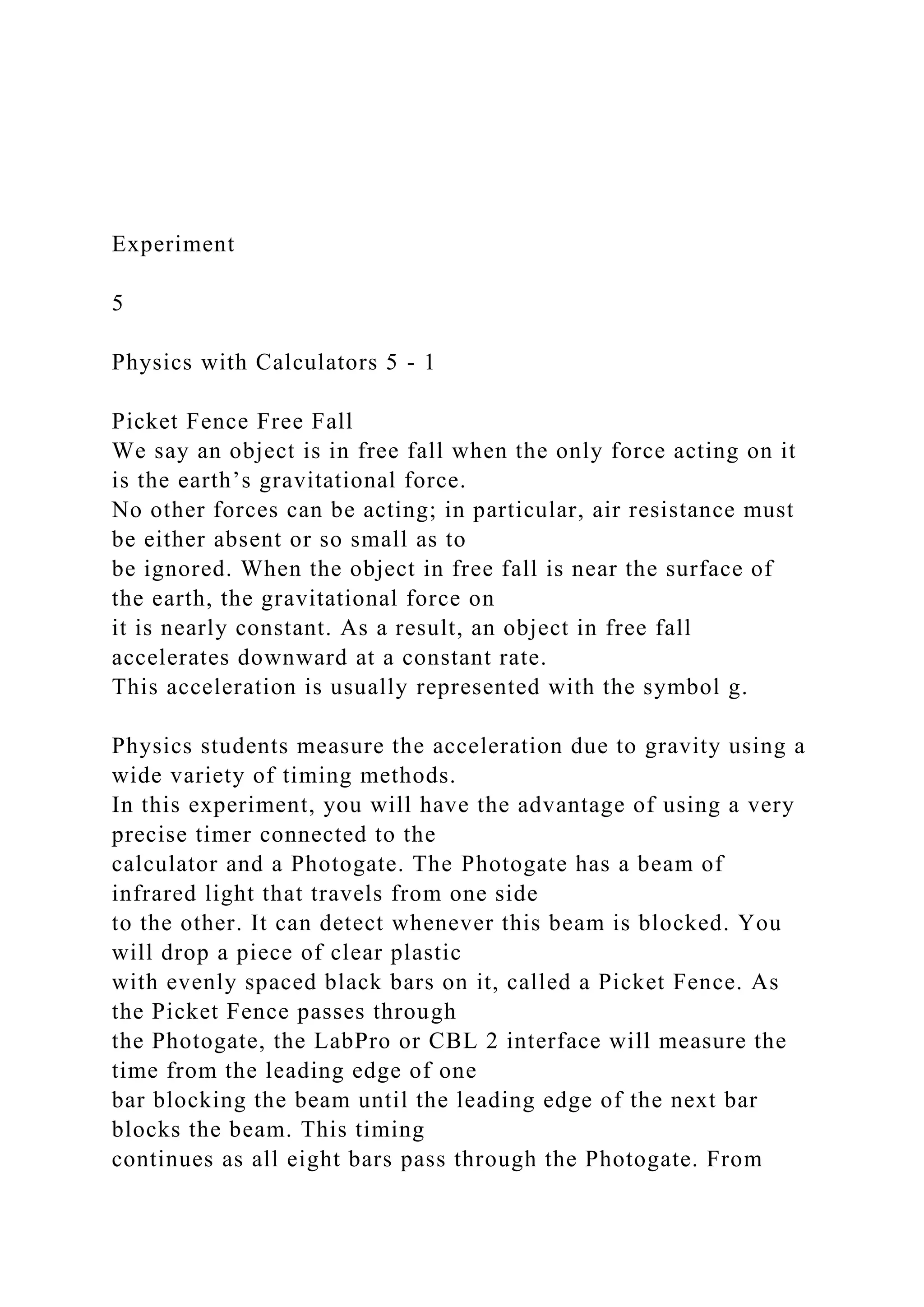Experiment5Physics with Calculators 5 - 1Picket Fe.docx | Physics | Science