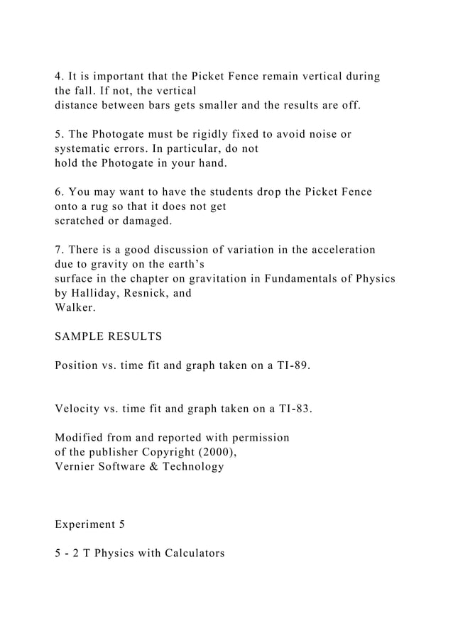 Experiment5Physics with Calculators 5 - 1Picket Fe.docx | Physics | Science