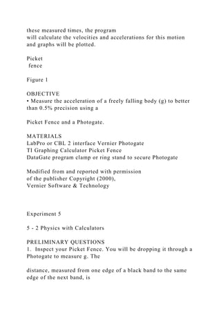 Experiment5Physics with Calculators 5 - 1Picket Fe.docx | Physics | Science