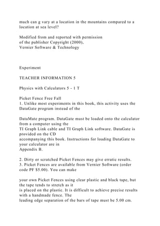 Experiment5Physics with Calculators 5 - 1Picket Fe.docx | Physics | Science