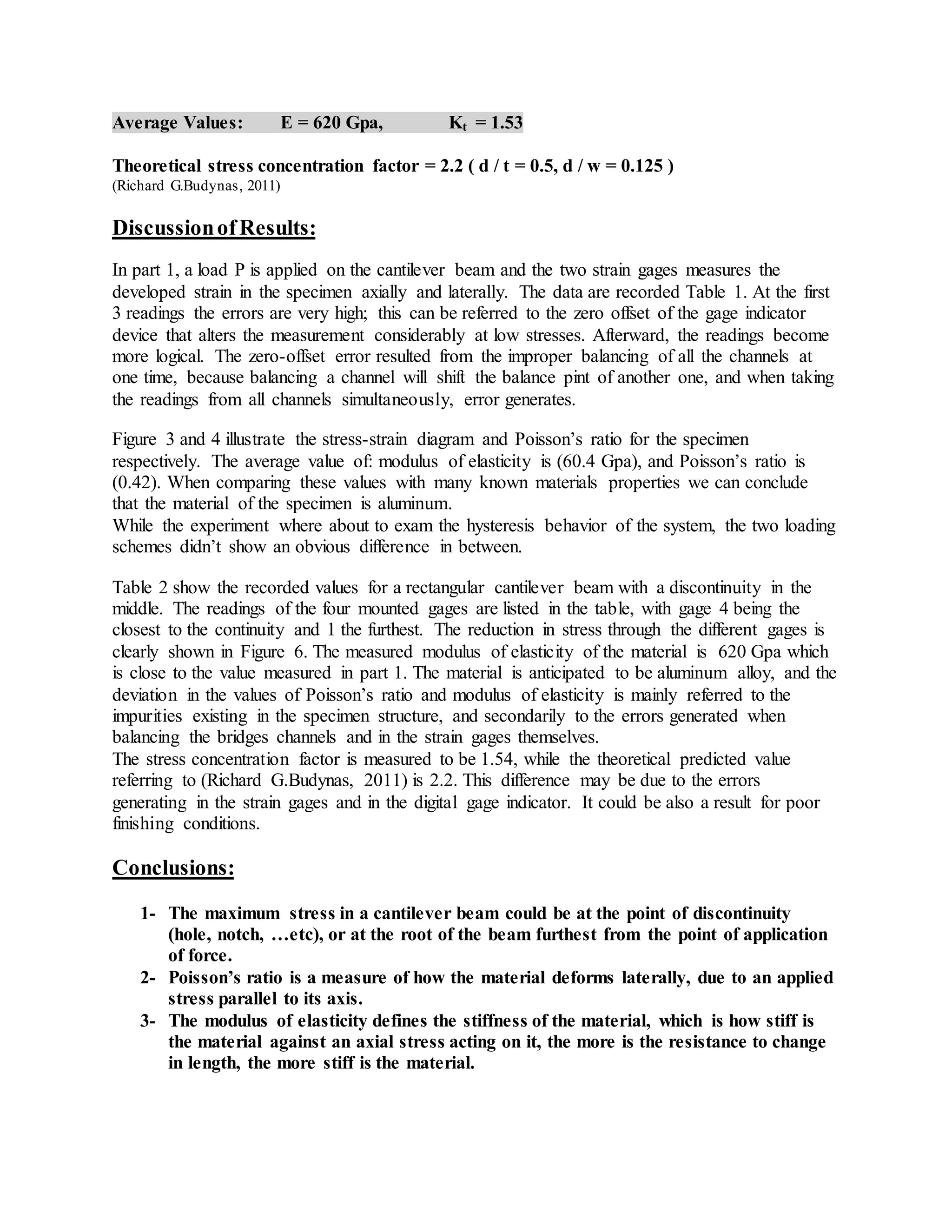 Instrumentation Lab. Experiment #6 Report: Strain Measurements 1 | DOCX