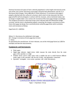 Instrumentation Lab. Experiment #6 Report: Strain Measurements 1 | DOCX