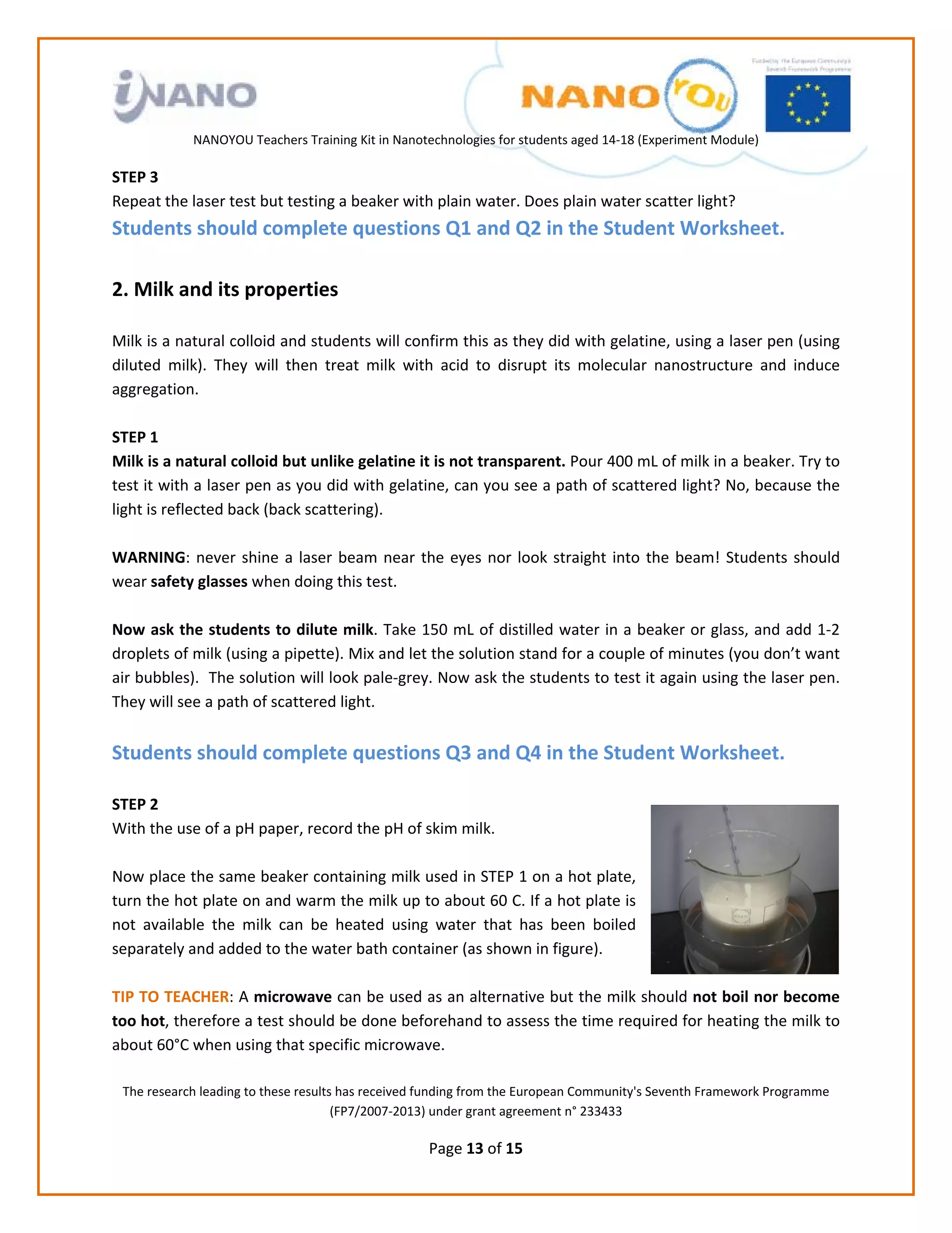Experiment with natural nanomaterials - Teacher guide (age 14-18) | PDF