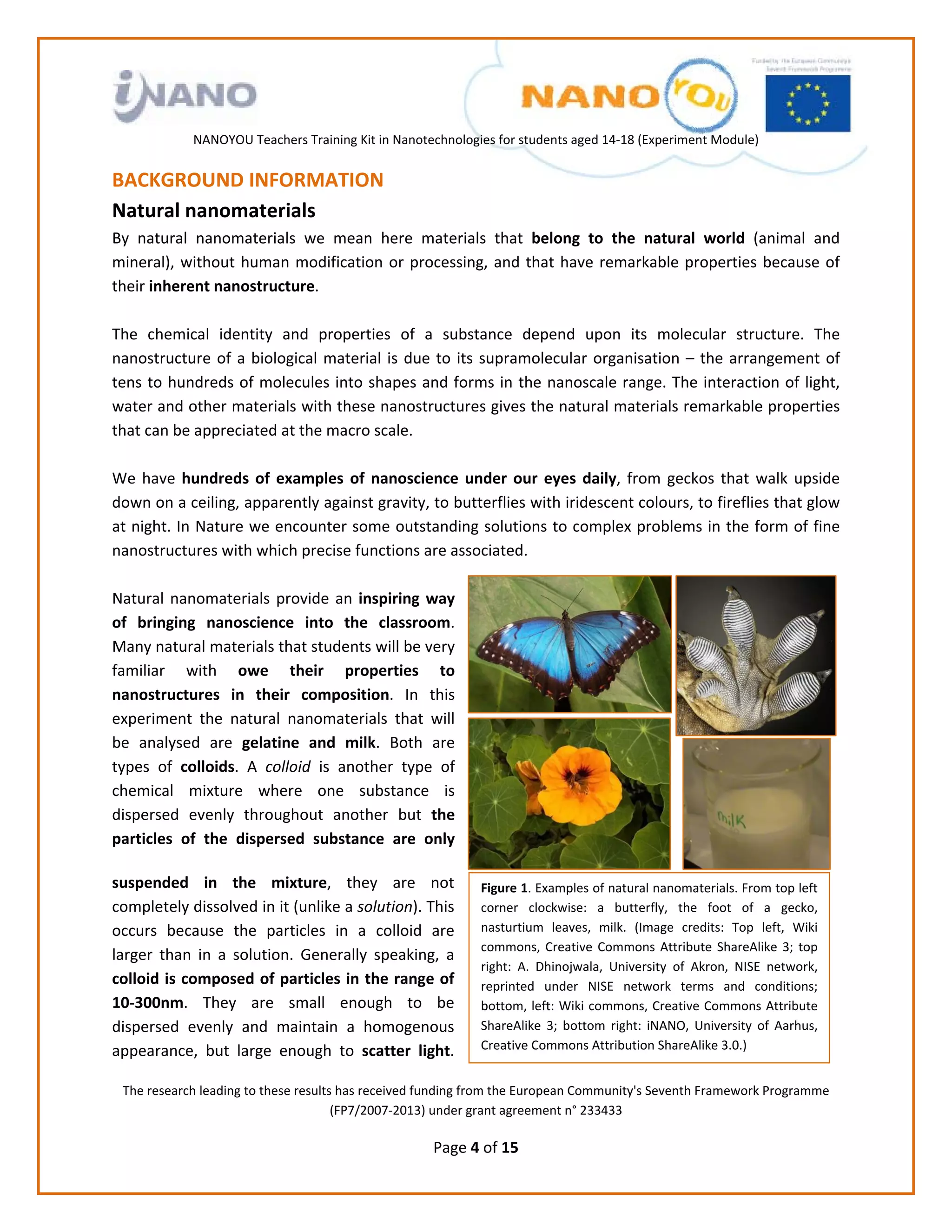 Experiment with natural nanomaterials - Teacher guide (age 14-18) | PDF