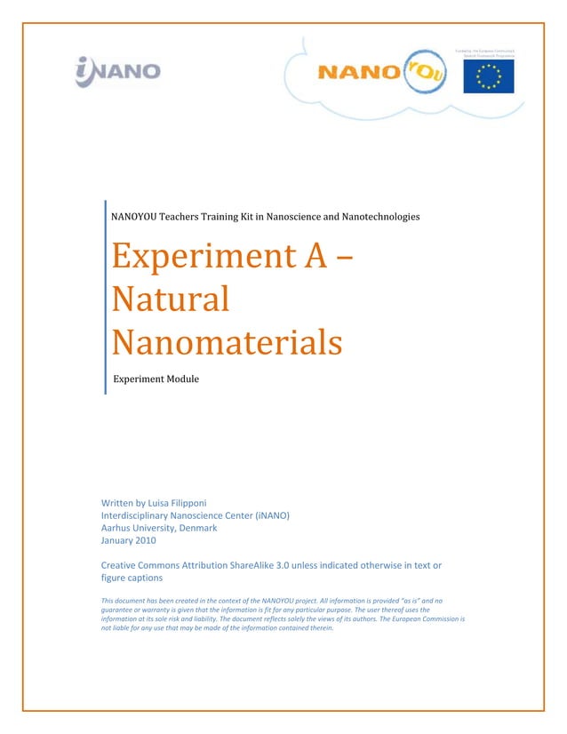Experiment with natural nanomaterials - Teacher guide (age 14-18) | PDF