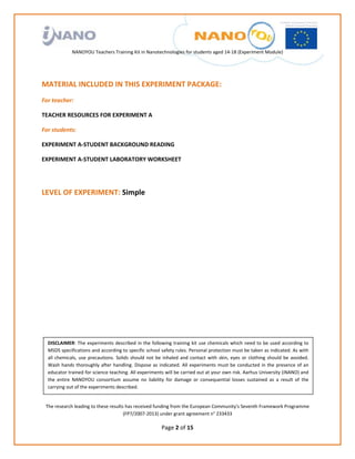 Experiment with natural nanomaterials - Teacher guide (age 14-18) | PDF