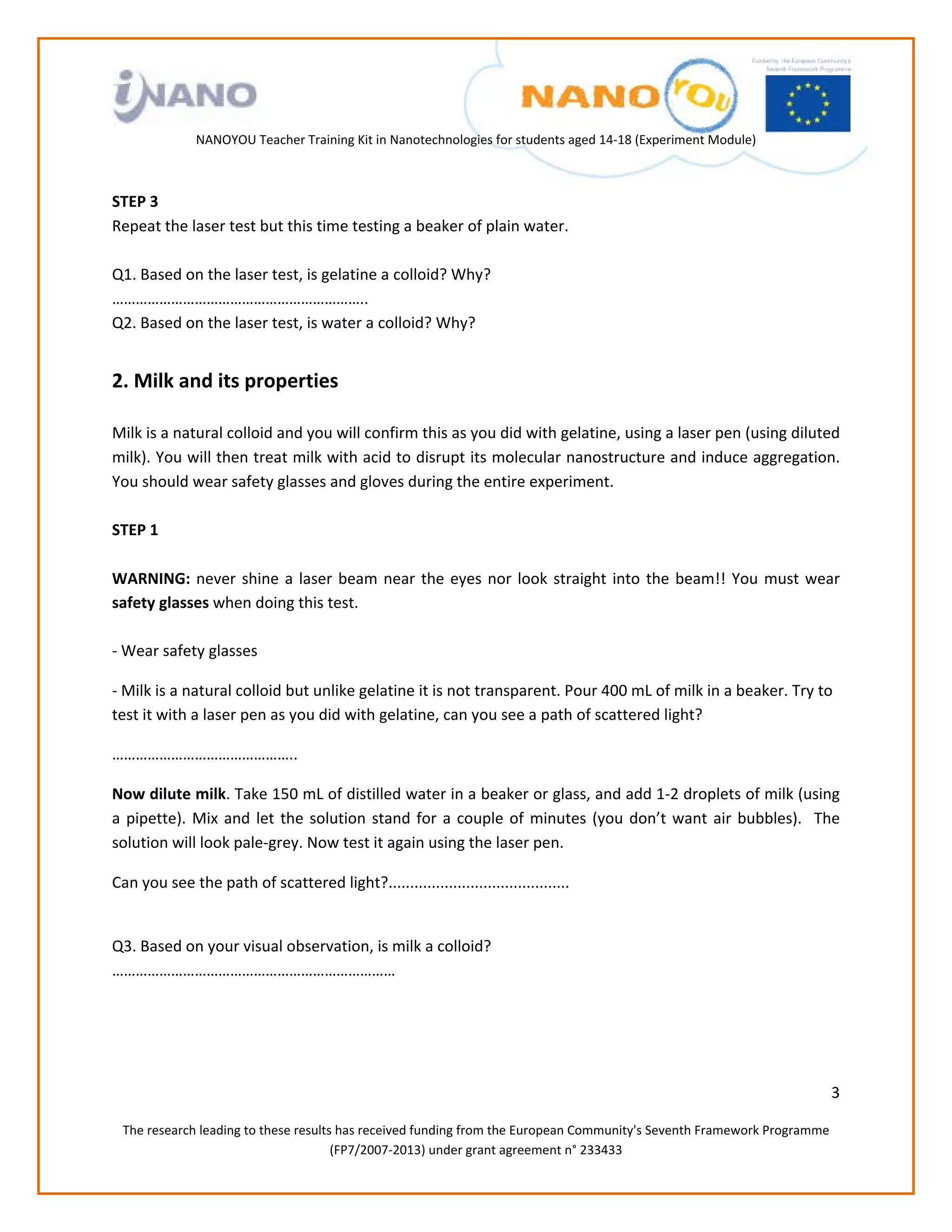 Experiment with natural nanomaterials - Student laboratory worksheet ...