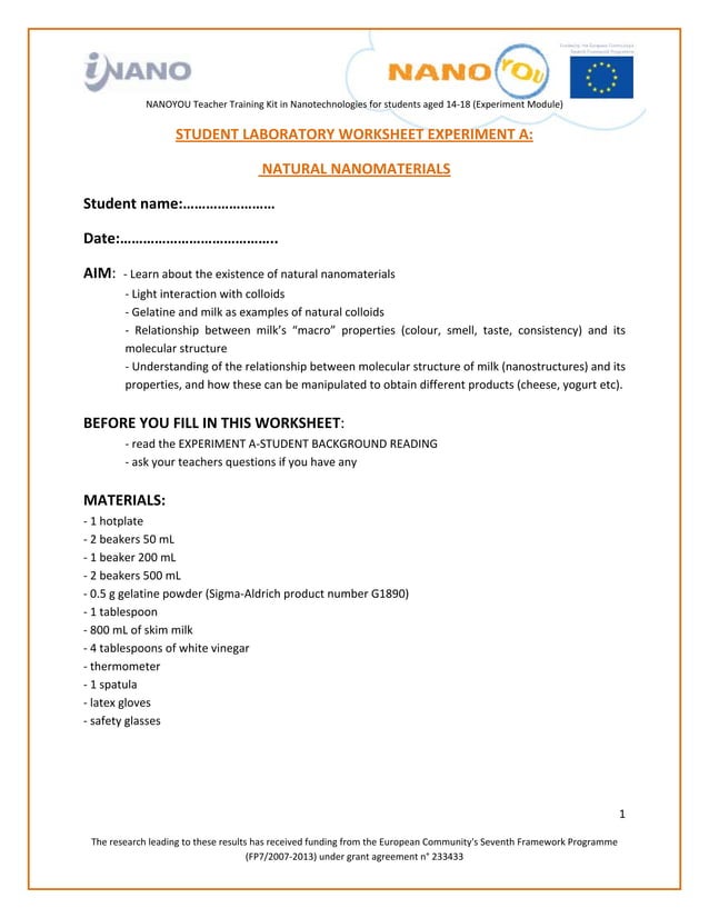Experiment with natural nanomaterials - Student laboratory worksheet ...