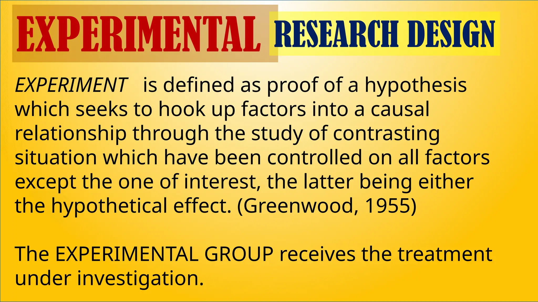 EXPERIMENTAL RESEARCH DESIGN SAMPLE.pptx | Physics | Science
