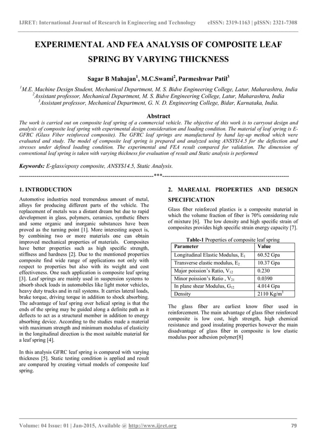 Experimental And Fea Analysis Of Composite Leaf Spring By Varying