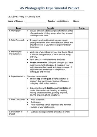Experimental Photography assignment brief 2013-14 | PDF