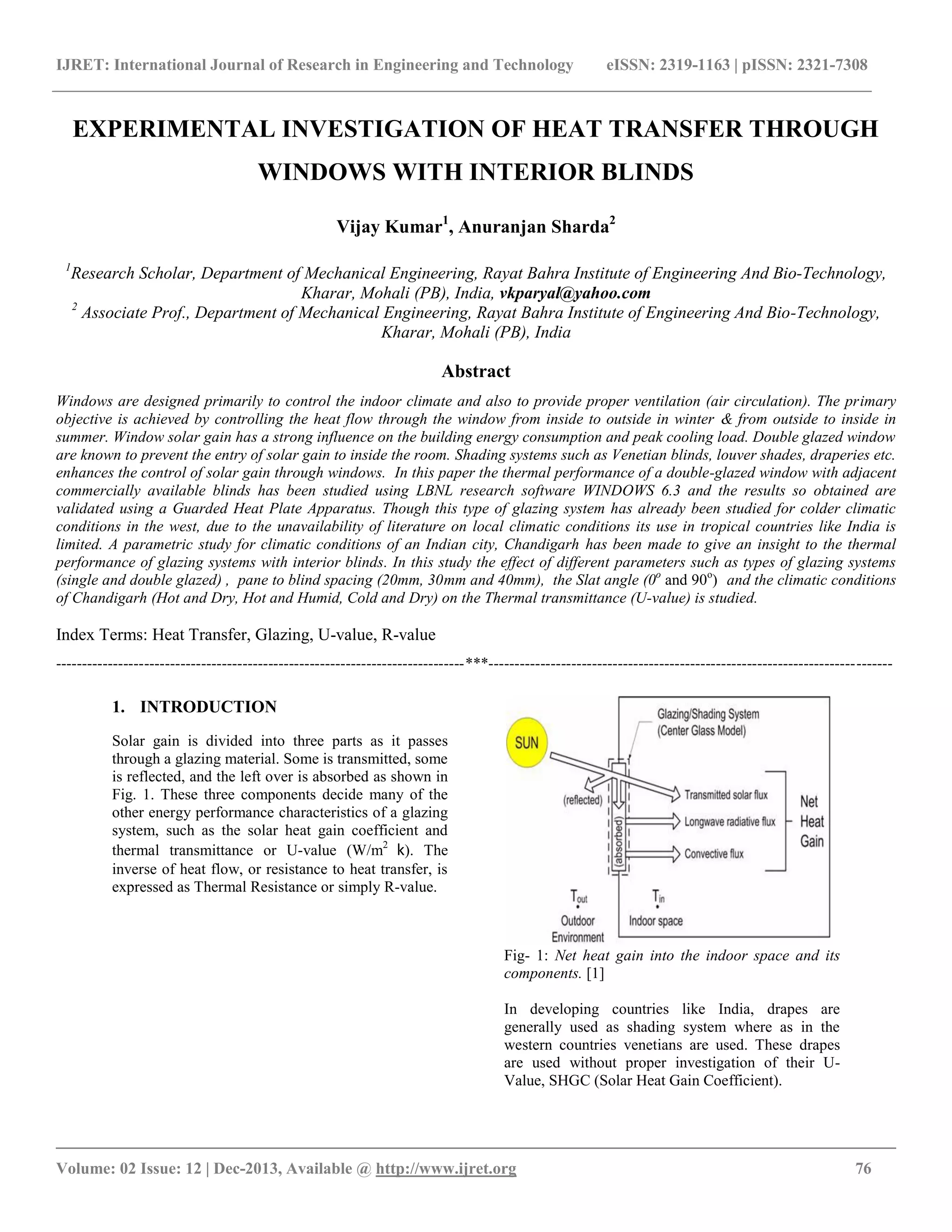 Experimental investigation of heat transfer through windows with ...