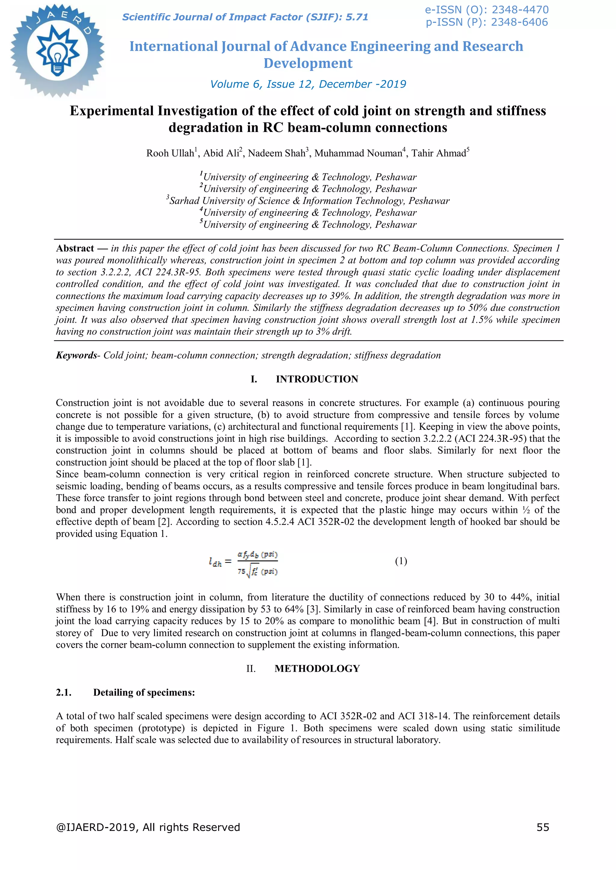 Experimental investigation of the effect of cold joint on strength and ...