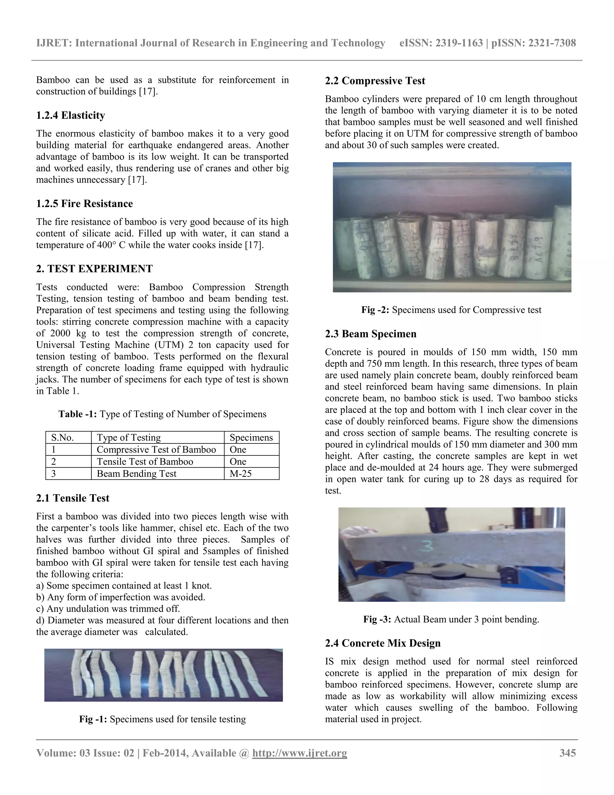 Experimental investigation on behavior of bamboo reinforced concrete ...