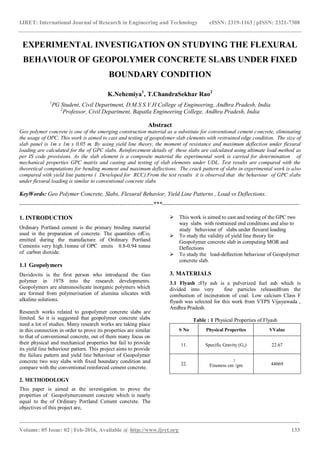Experimental investigation on studying the flexural behaviour of geopolymer concrete slabs under ...