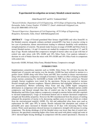 Experimental investigation on ternary blended cement mortars | PDF