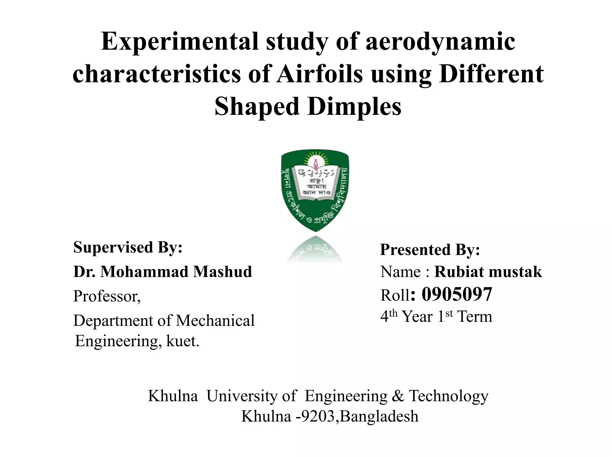 Experimental study of aerodynamic characteristics of airfoils using | PPT