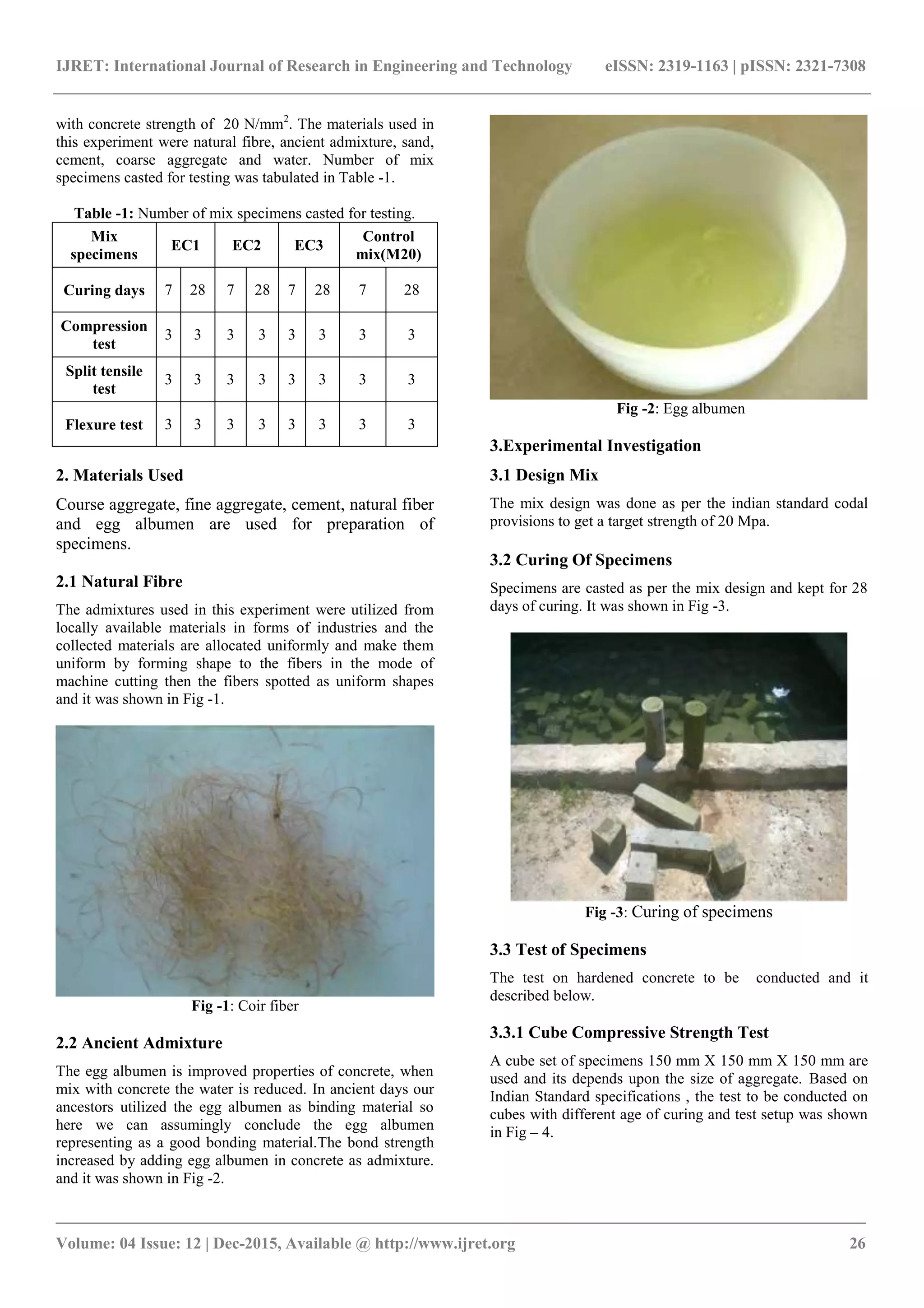 Experimental study of ancient admixture and natural fibre in concrete | PDF
