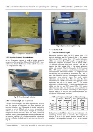 Experimental study of ancient admixture and natural fibre in concrete | PDF