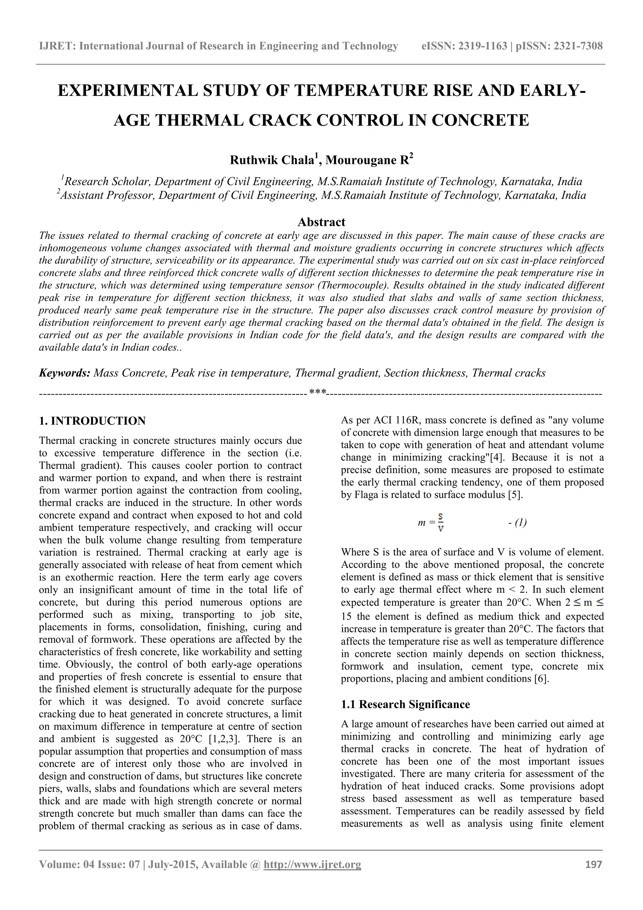 Experimental study of temperature rise and early age thermal crack ...