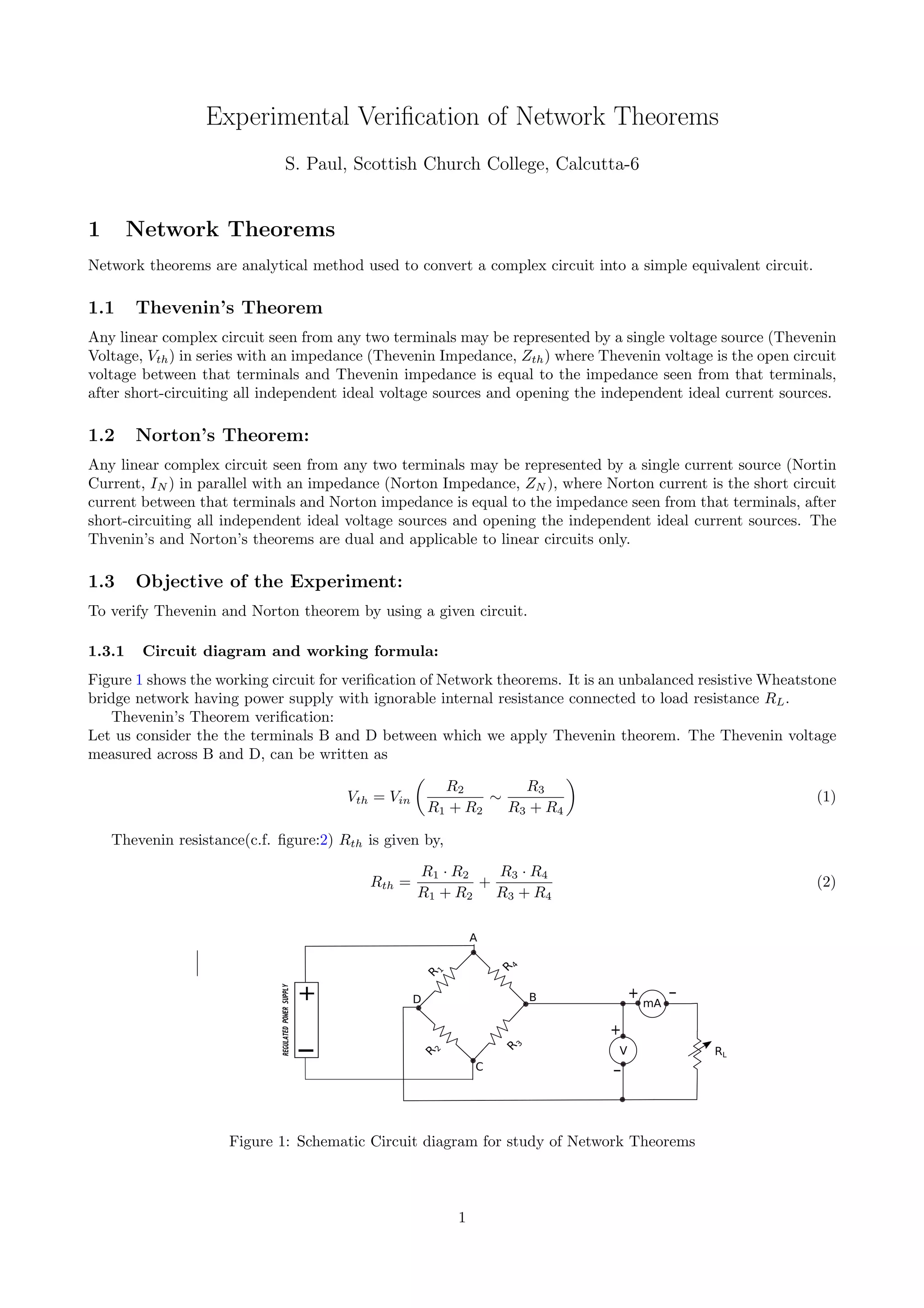Experimental verification of network theorems, ugc practical physics s_paul | PDF