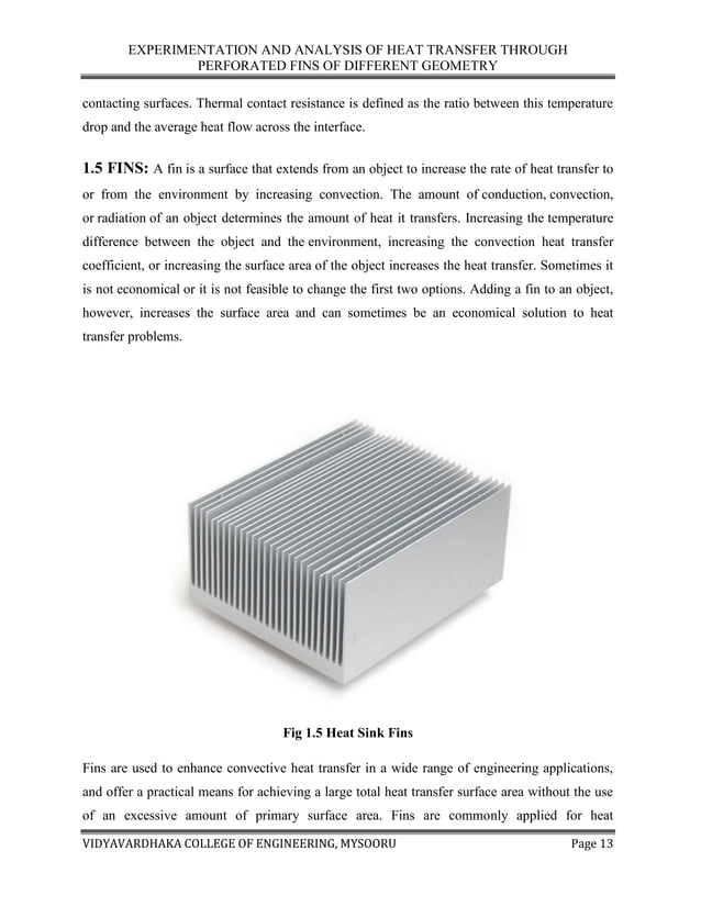 Experimentation and analysis of heat transfer through perforated fins ...