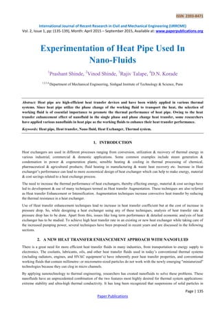 Experimentation of Heat Pipe Used In Nano-Fluids | PDF