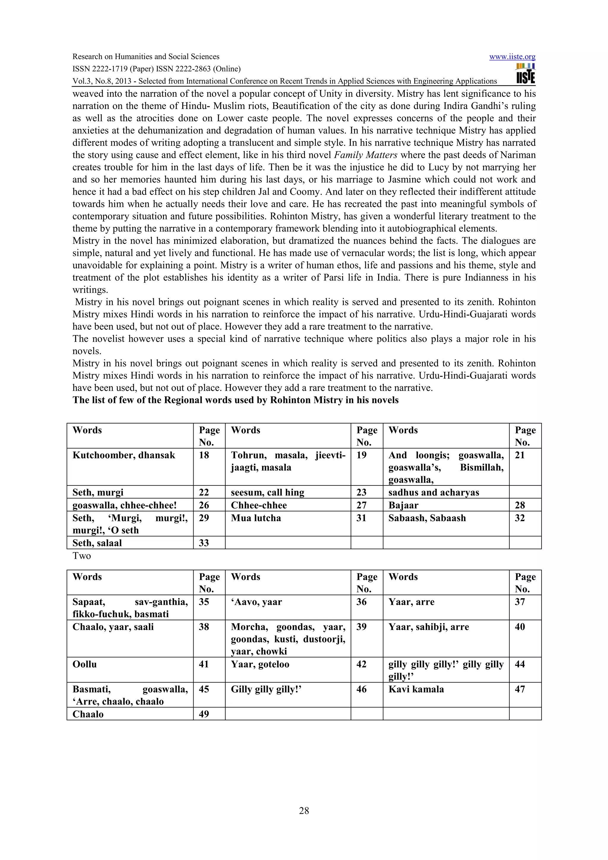 Experimentation of the language in the novels of rohinton mistry | PDF