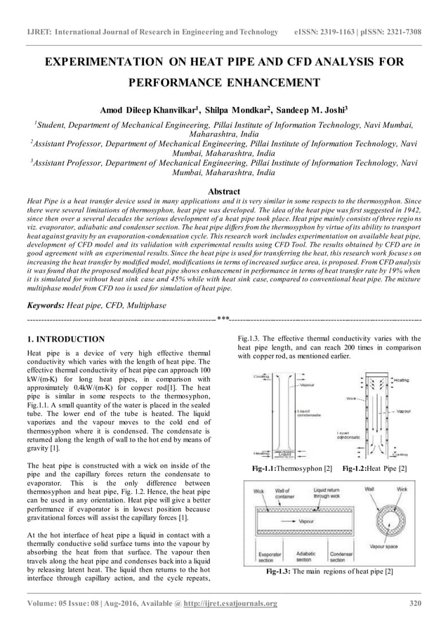 Experimentation on heat pipe and cfd analysis for performance enhancement | DOCX | Chemistry ...