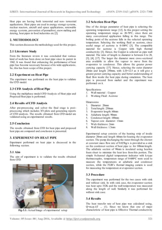Experimentation on heat pipe and cfd analysis for performance ...