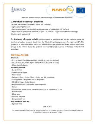 Experiment with colorimetric cold nanosensors - Teacher guide (age 14 ...