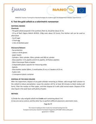 Experiment with colorimetric gold nanosensors - Student laboratory ...