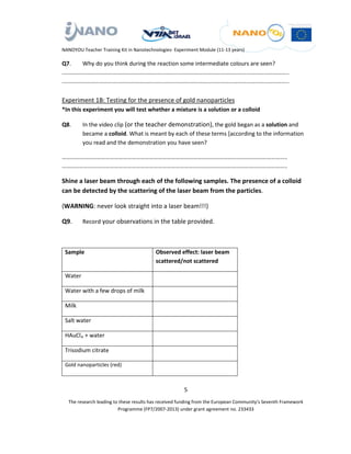 Experiment with colorimetric gold nanosensors - Student laboratory ...