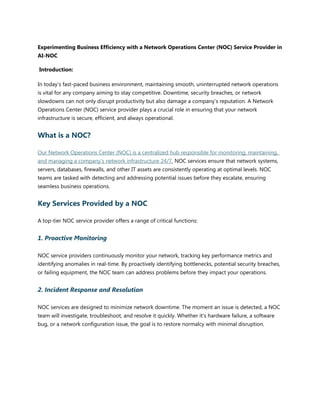 Experimenting Business Efficiency with a Network Operations Center (NOC ...