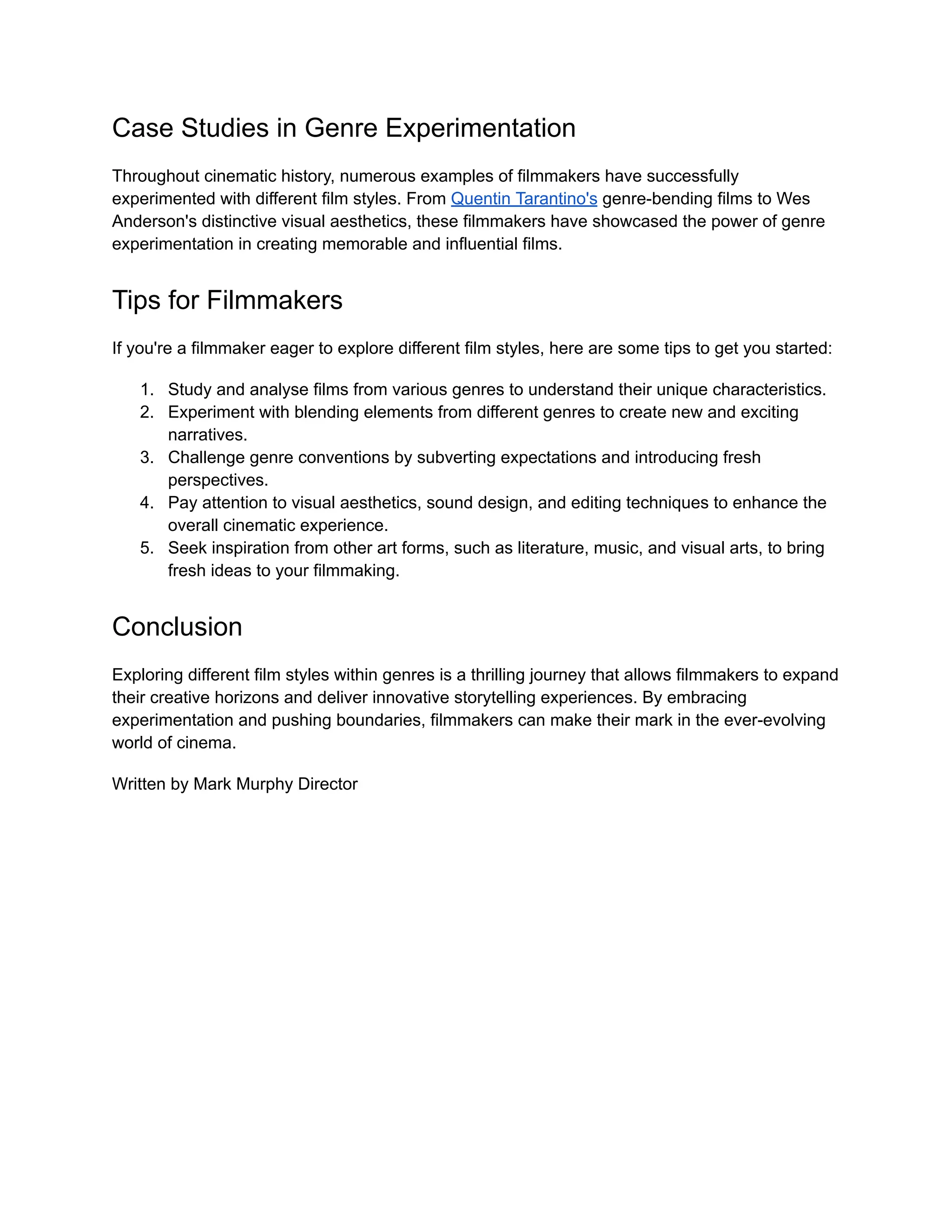 Experimenting with Different Film Styles | PDF