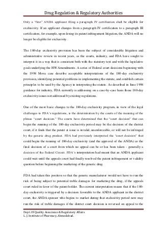 A) Study in detail about Para - IV filing. B) Case studies for Para ...