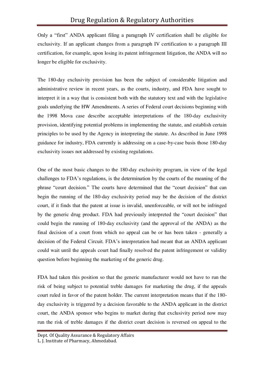 A) Study in detail about Para - IV filing. B) Case studies for Para ...