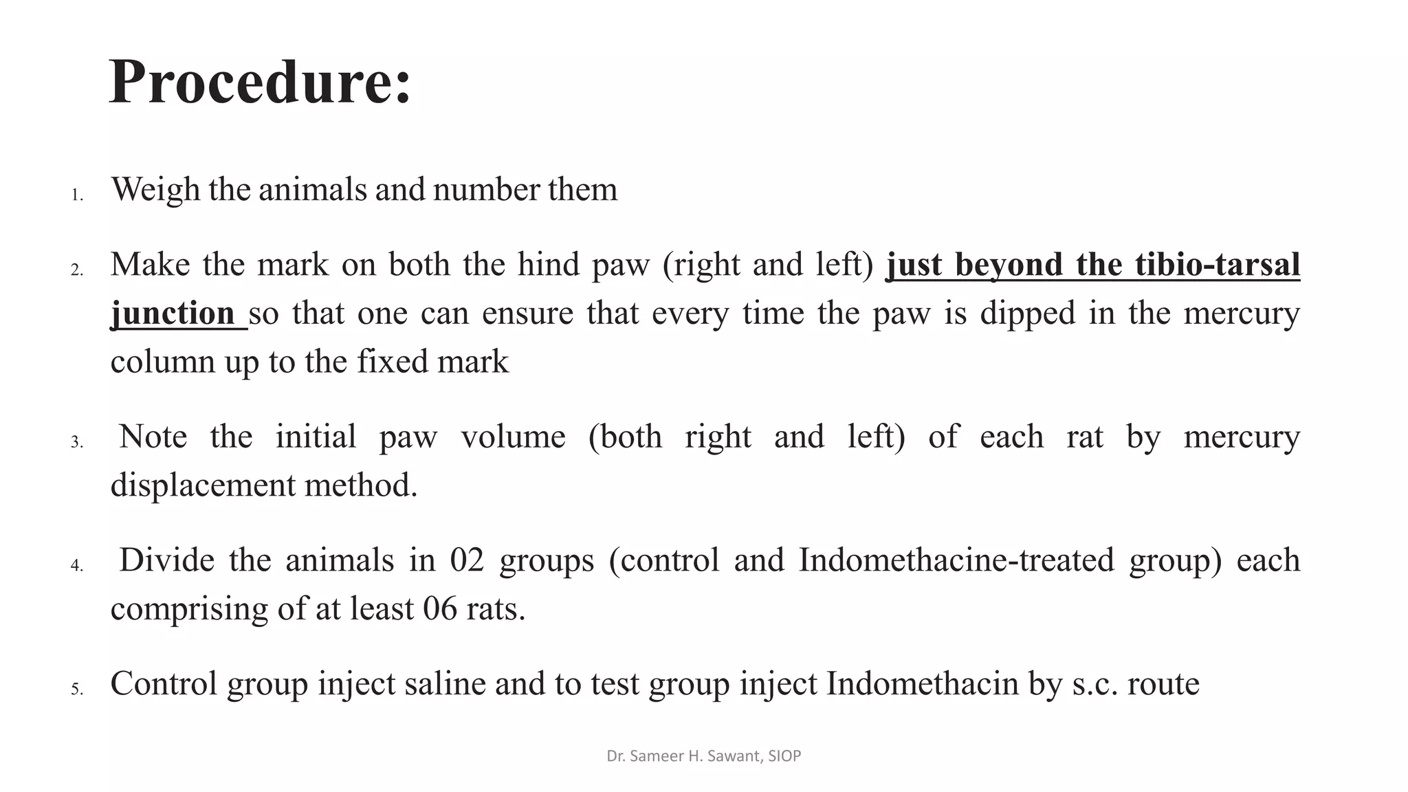 Anti-inflammatory activity of drugs using carrageenan induced paw-edema modelExperiment no 14 ...
