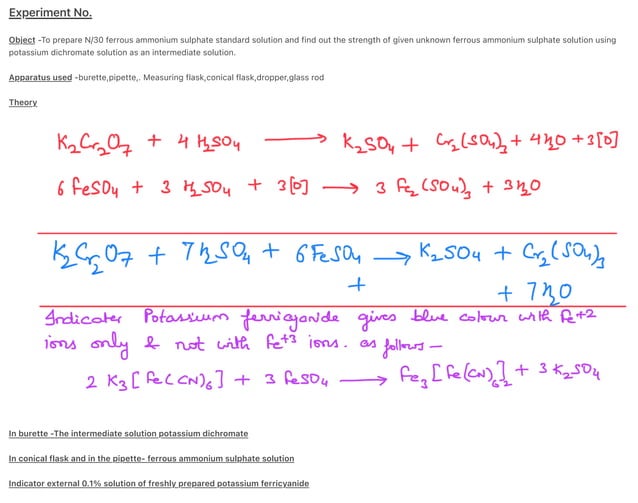 Experiment Name To Determine The Concentration Of Unknown Ferrous