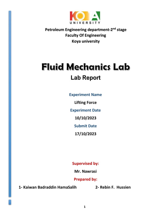 Fluid mechanic Lab Experiment No. (1)_ Lifting Force | PDF | Chemistry | Science