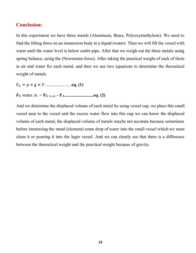Fluid mechanic Lab Experiment No. (1)_ Lifting Force | PDF | Chemistry ...
