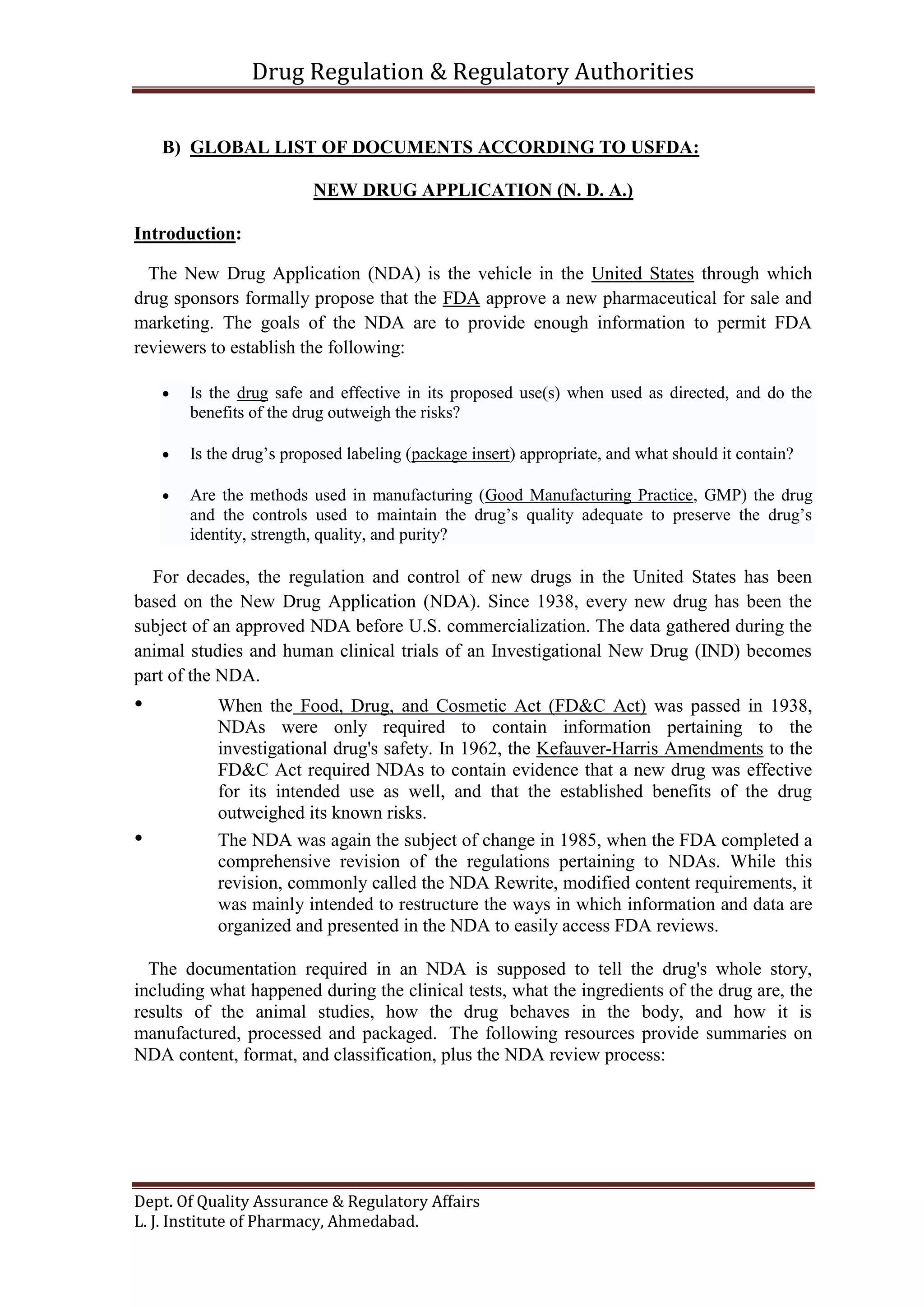 To compare filing process of NDA of different countries of India, US ...