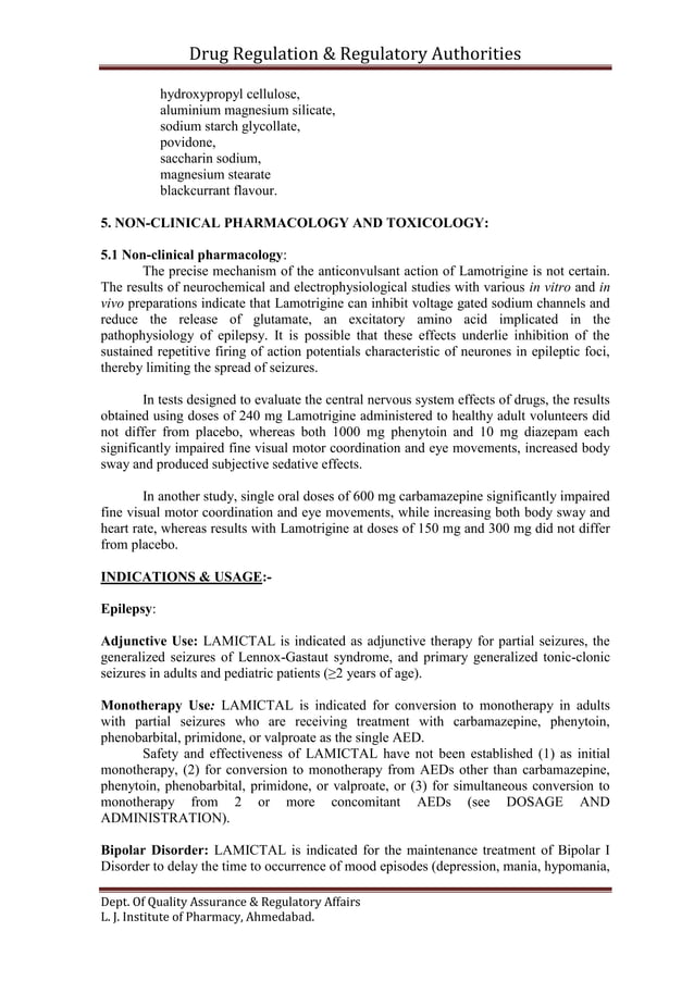 6. (A) To prepare an application for NDA submission for LAMICTAL in USA ...