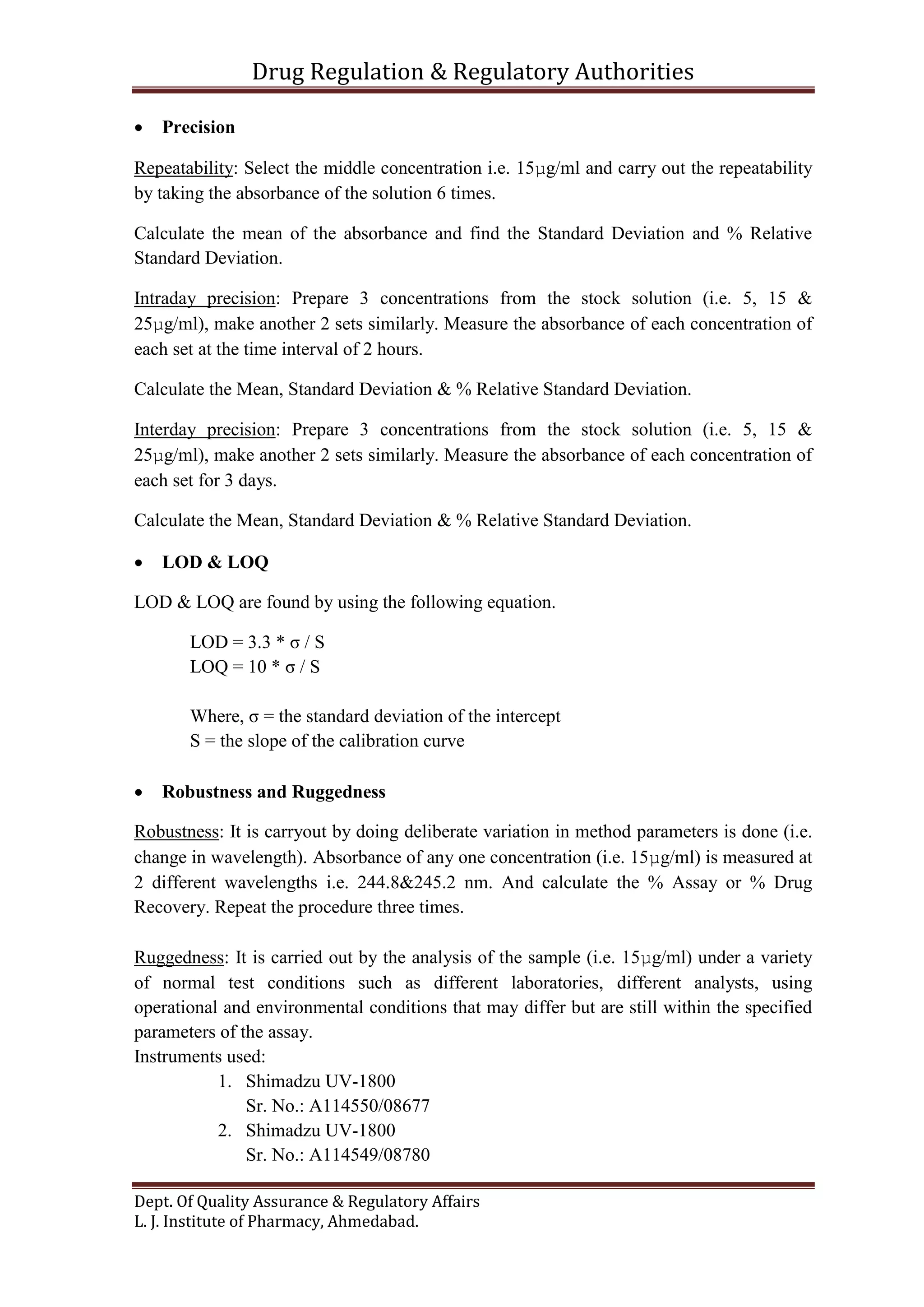 To perform Analytical method validation of Paracetamol Tablets by UV ...