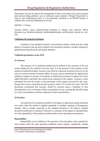 To perform Analytical method validation of Paracetamol Tablets by UV ...