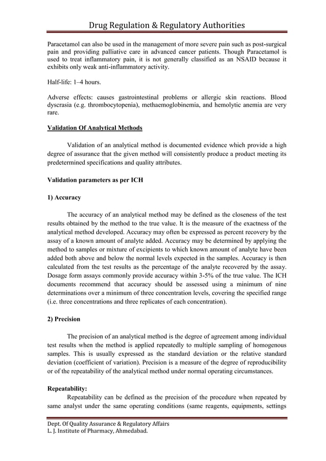 To perform Analytical method validation of Paracetamol Tablets by UV ...
