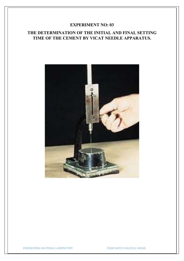Experiment no 03 setting time of cement. | PDF