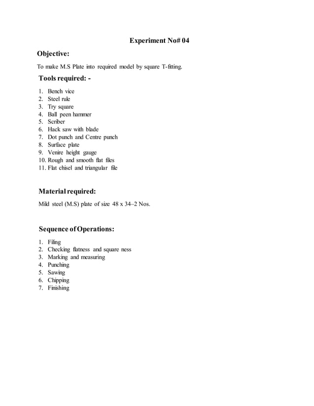 To make M.S Plate into required model by square T-fitting. | DOCX