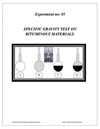 SPECIFIC GRAVITY TEST ON BITUMINOUS MATERIALS. | PDF