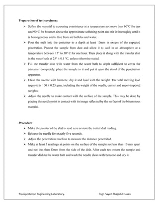 PENETRATION TEST ON BITUMINOUS MATERIALS. | PDF